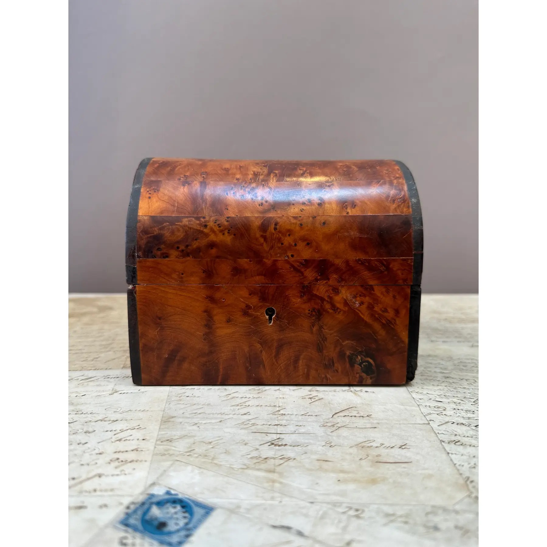Late 19th Century French Dome-Top Burled Amboyna and Ebony Box with ...