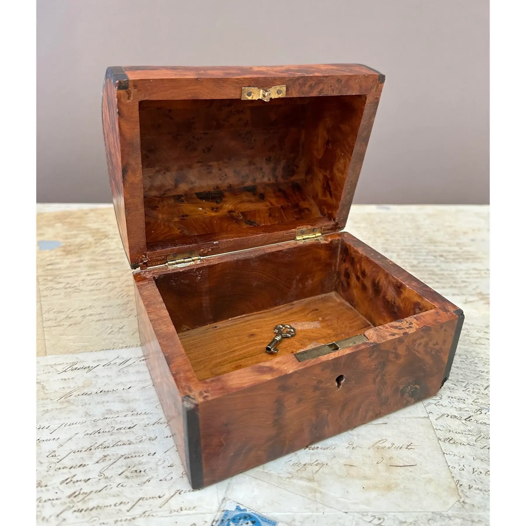 Late 19th Century French Dome-Top Burled Amboyna and Ebony Box with ...